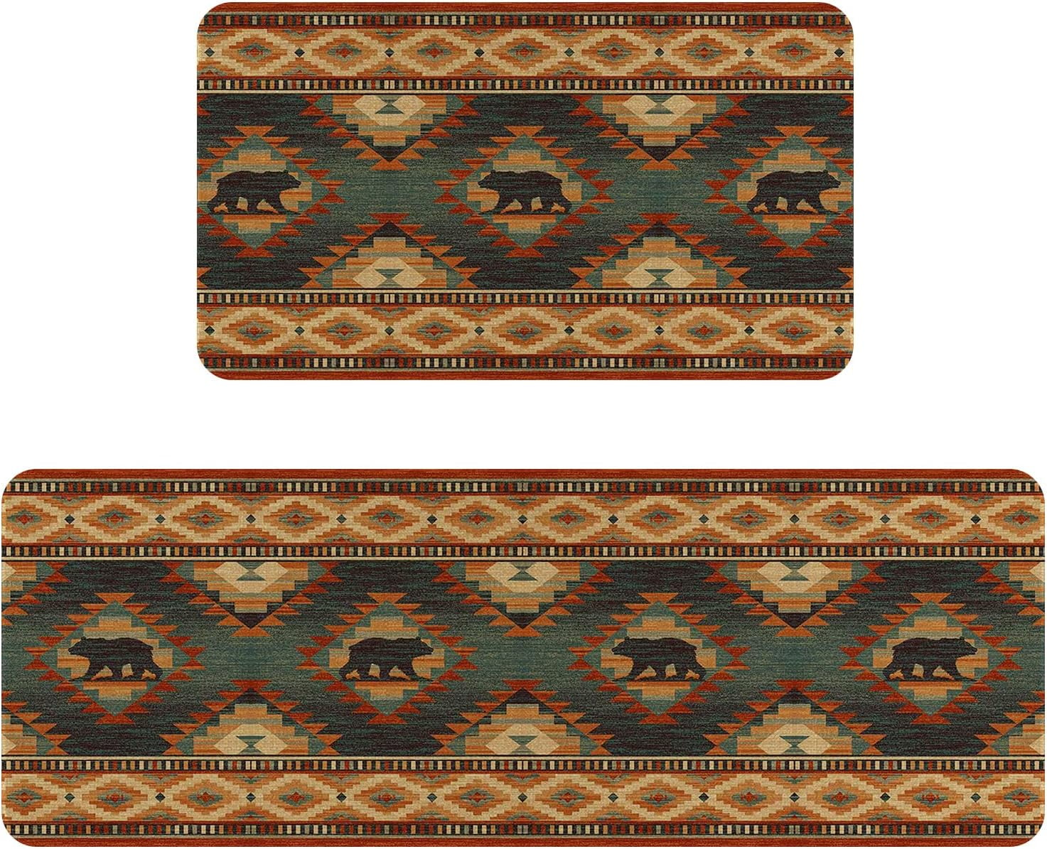 Farmhouse Style Bear Kitchen Rugs and Mats Set of 2,Rustic Kitchen Mat ...