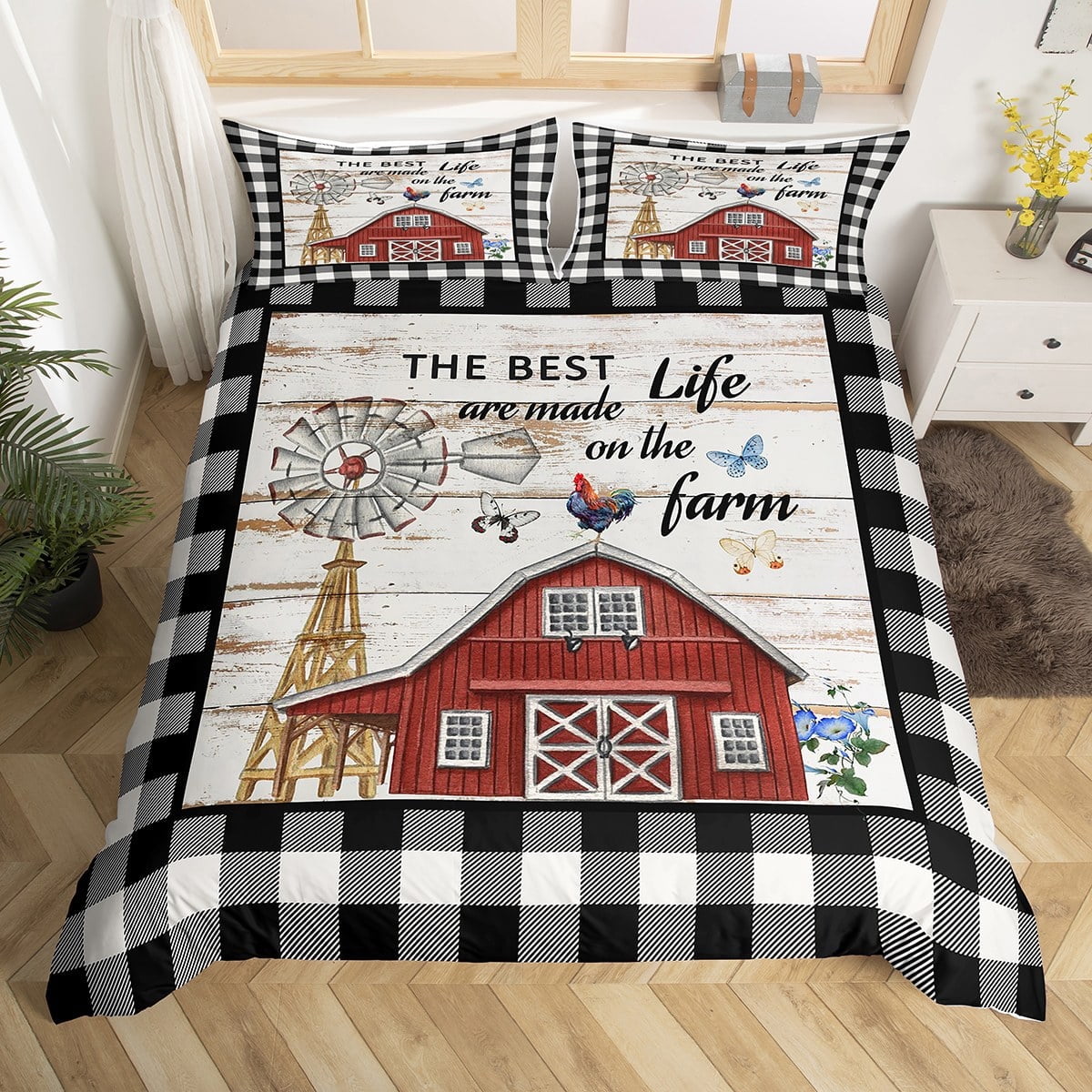 Farmhouse Style Bedding Set, Country Windmill Decor Duvet Cover Twin ...