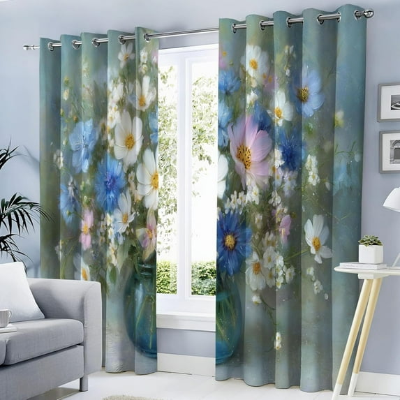 Farmhouse-Style Bouquet Curtains For Living Room Botanical Oil Painting ...
