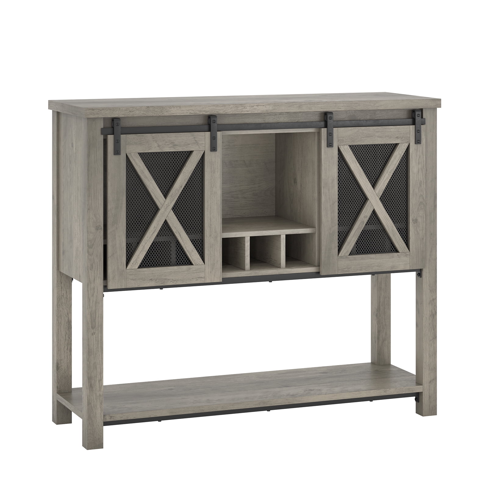 Farmhouse Style Buffet Sideboard Sliding Barn Doors - Wine Rack, Stemware Holder & Adjustable ...