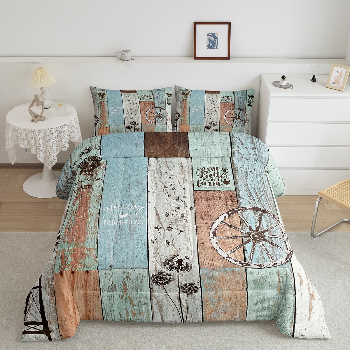 Farmhouse Style Comforter King Size, Rustic Windmill Bedding Set ...