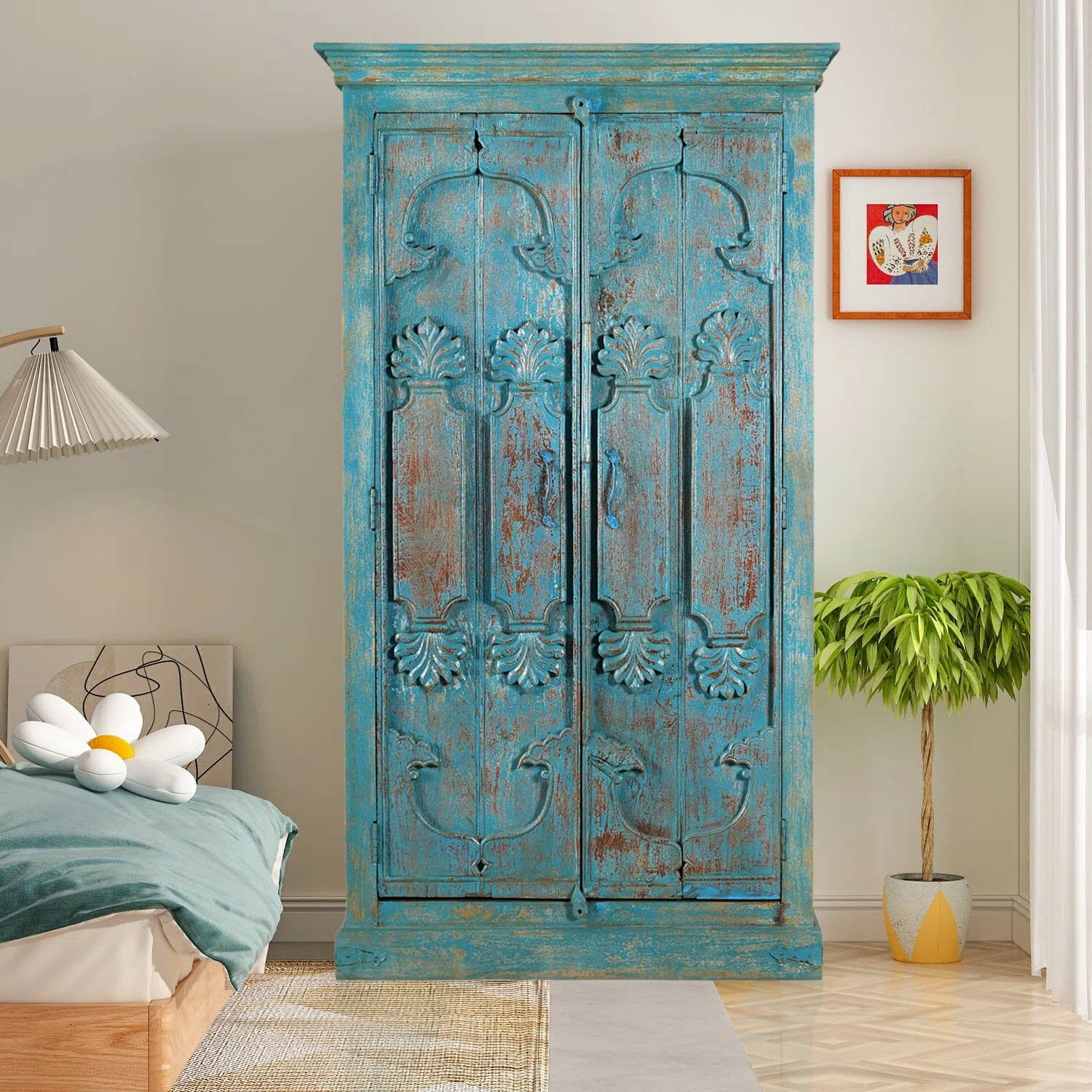 Farmhouse Style Distressed Blue Doors Repurposed Bedroom Armoire ...
