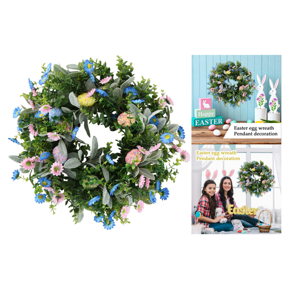 Farmhouse Style Easter Wreath - 18" Rustic Decor with Wooden Eggs ...