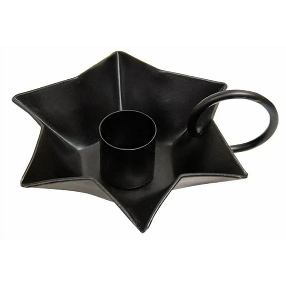 Farmhouse Style Flower Taper Candle Holder With Handle, Black, 4.5 Inch ...