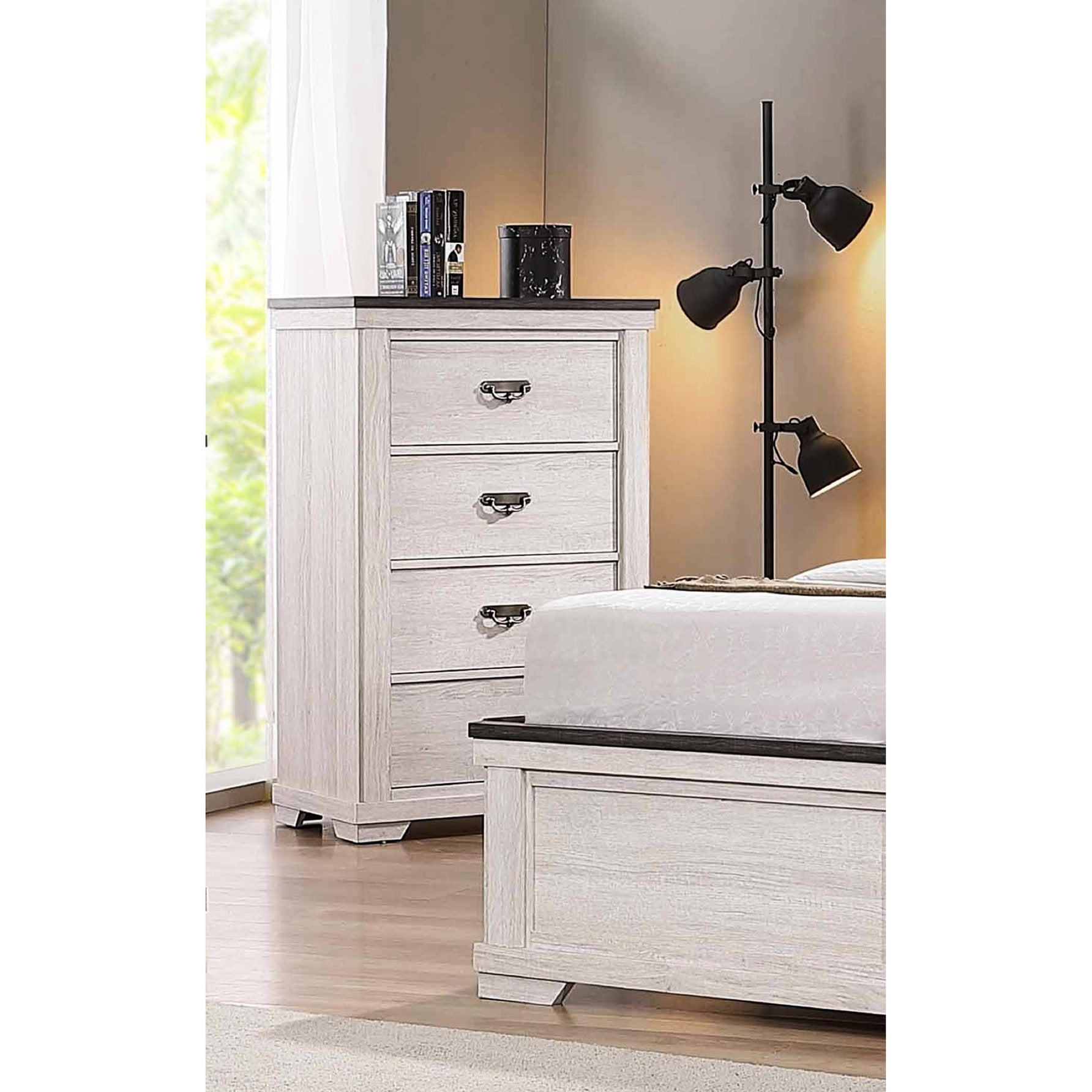 Farmhouse Style Four Drawer - Gray and White Chest - Bedroom Furniture ...
