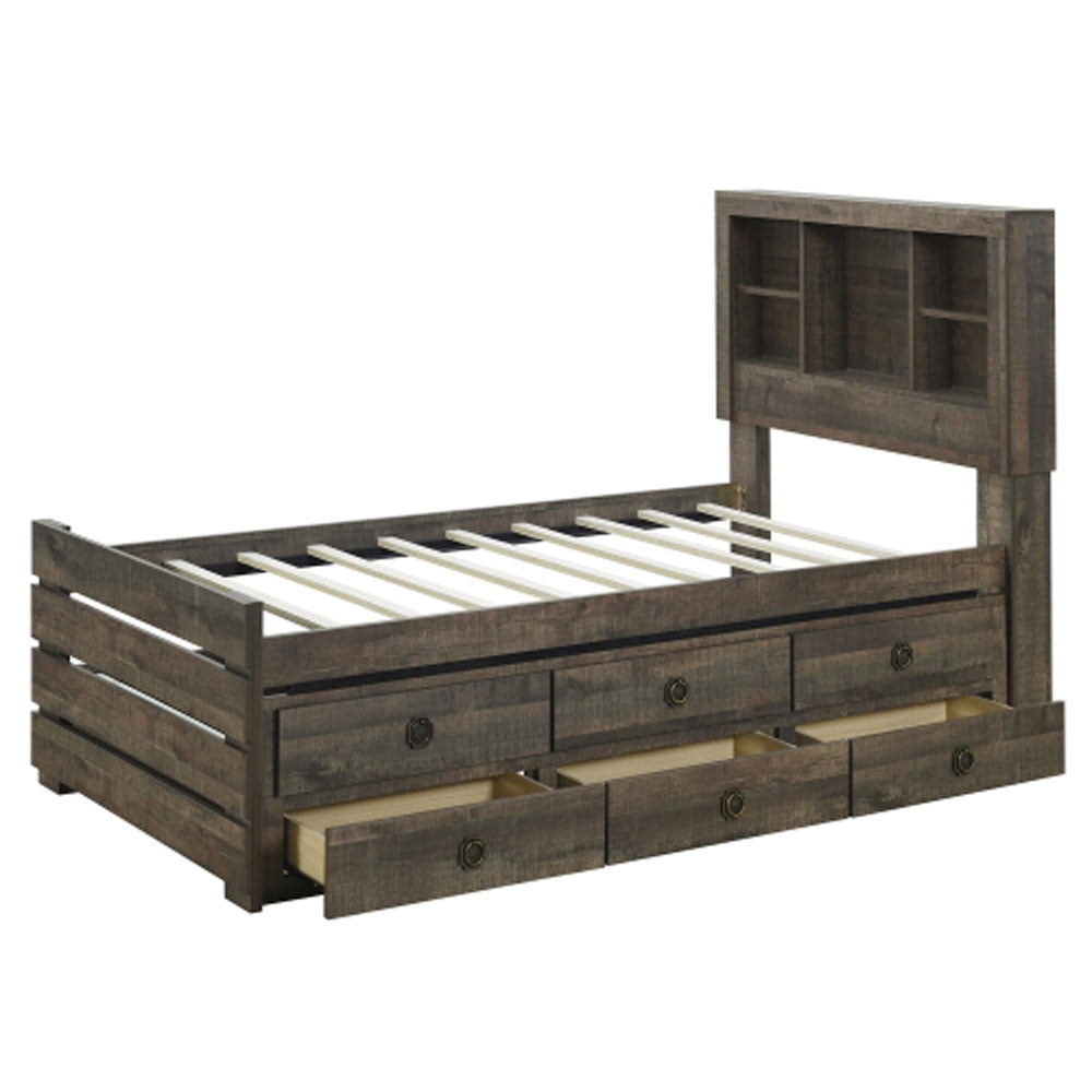 Farmhouse Style Full Size Bookcase Captain Bed with Three Drawers and ...
