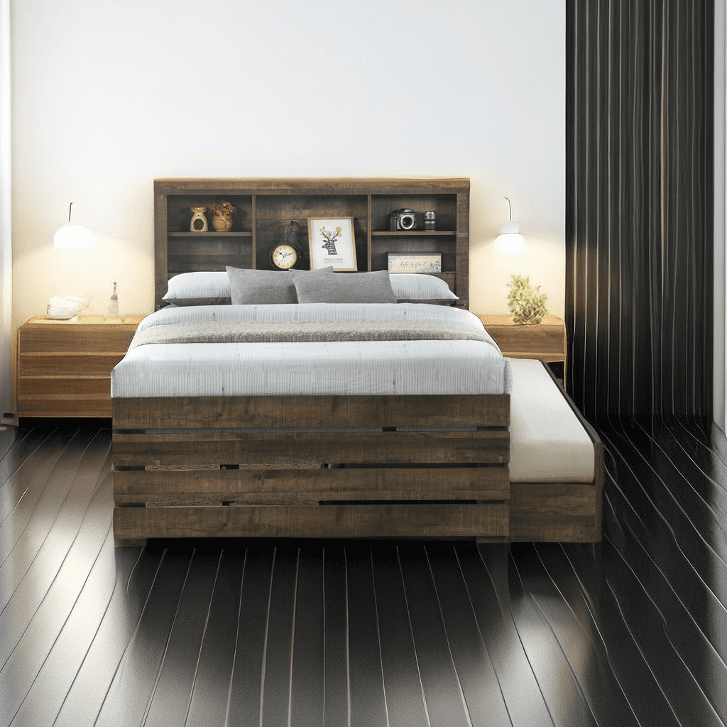 Farmhouse Style Full Size Captain Platform Bed with Trundle,Wooden ...