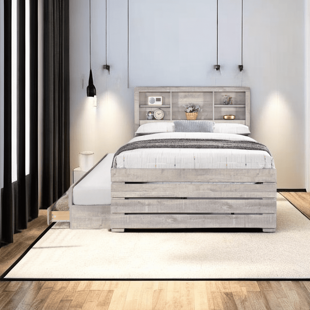 Farmhouse Style Full Size Captain Platform Bed with Trundle,Wooden ...