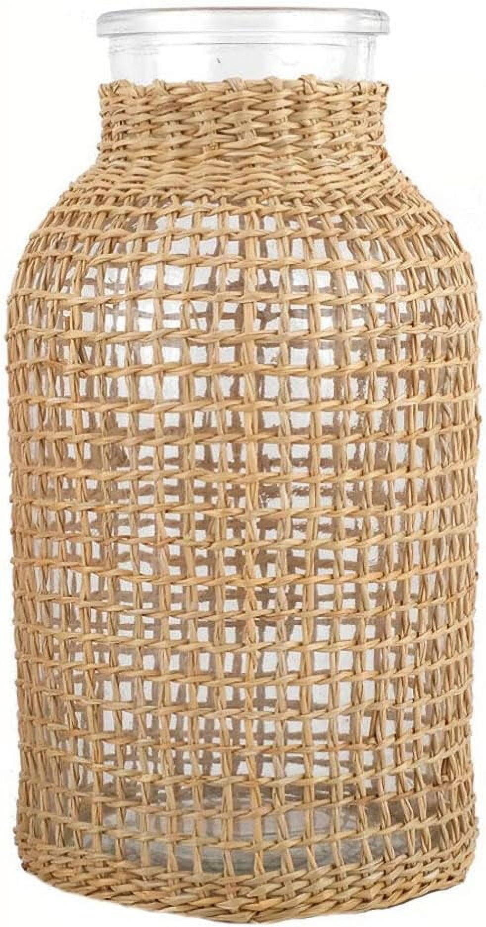 Farmhouse Style Glass Vase, Vintage Milk, Rattan Wrapped, Simple Design ...