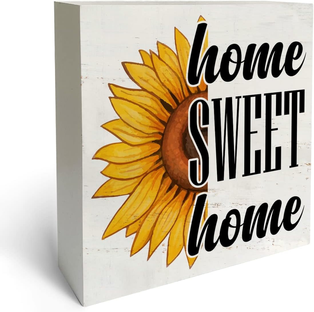 Farmhouse Style Home Sweet Home Box Sign Wood Desk Sign Decor Sunflower ...