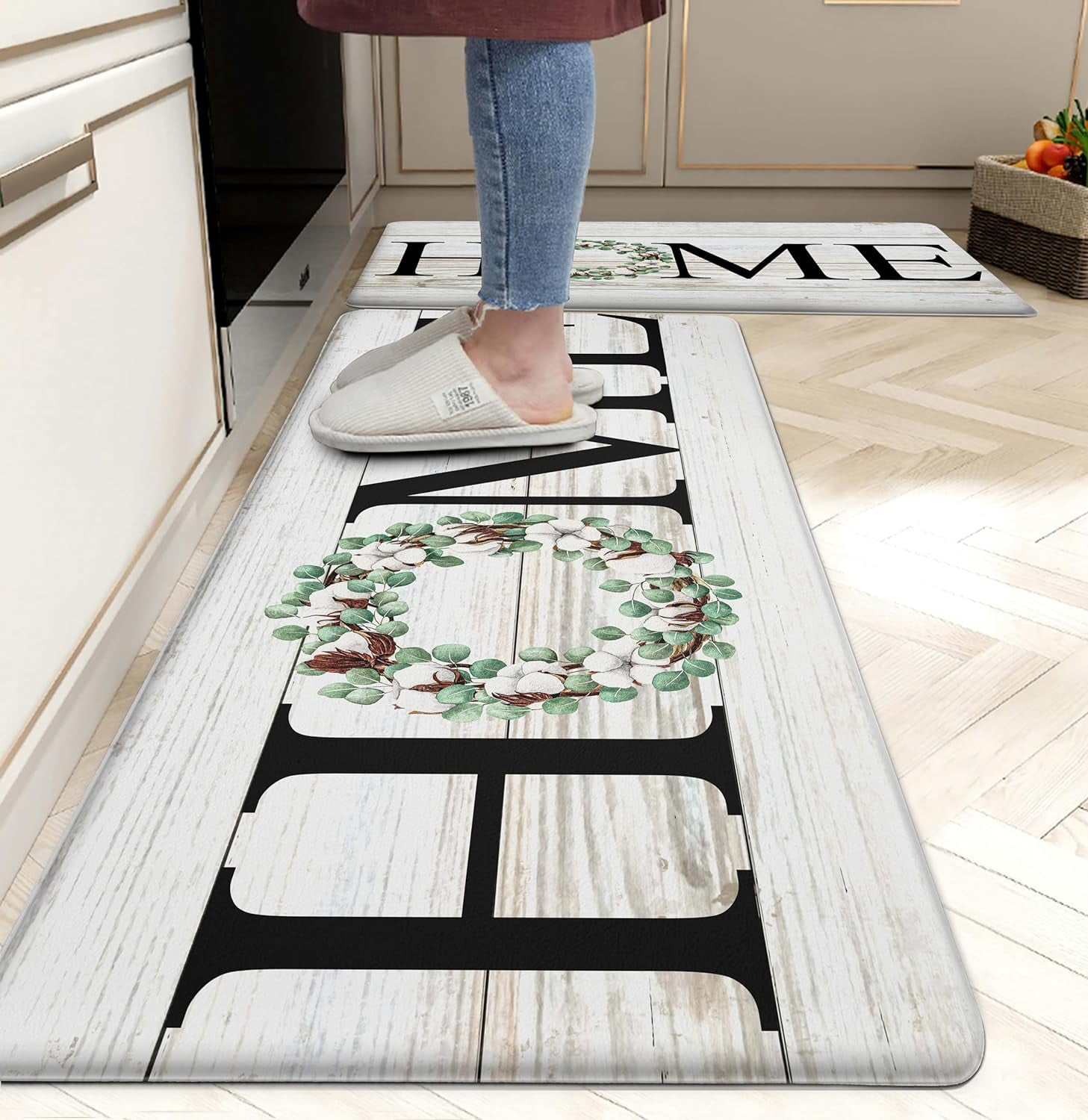 Farmhouse Style Kitchen Rugs Set of 2 Cushioned Anti Fatigue Kitchen ...