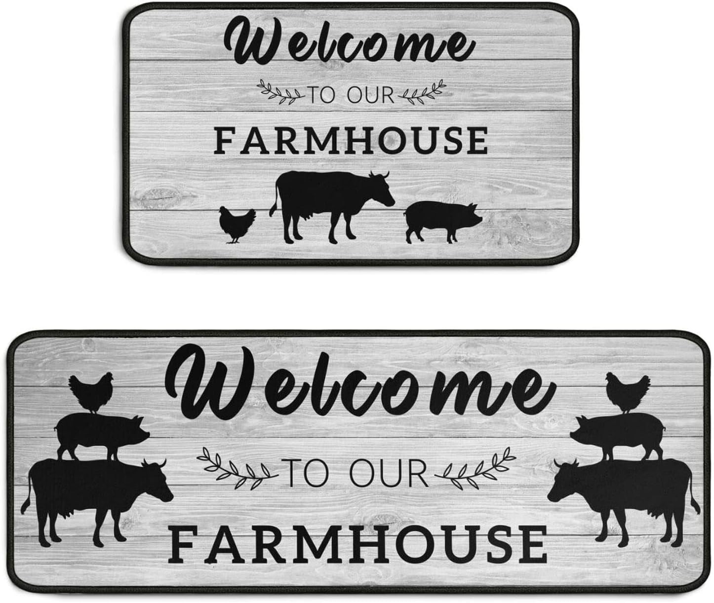 Farmhouse Style Kitchen Rugs Set 2 Pieces Non Skid Grey Kitchen Floor ...