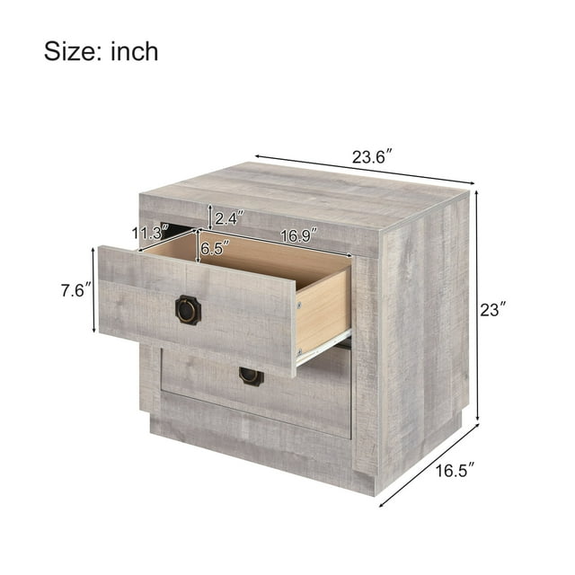 Farmhouse Style Nightstand with Two Large Drawers,Side End Table drawer ...