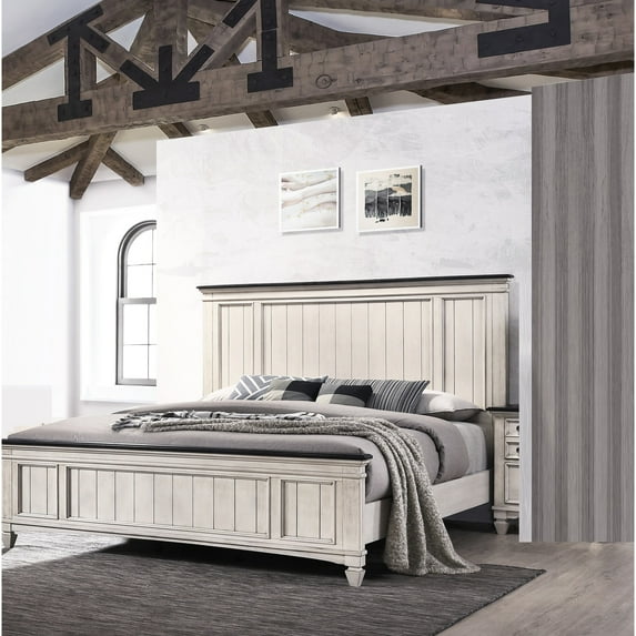 Farmhouse Style Queen Panel Bed | Beige + Brown, Solid Wood Quality ...