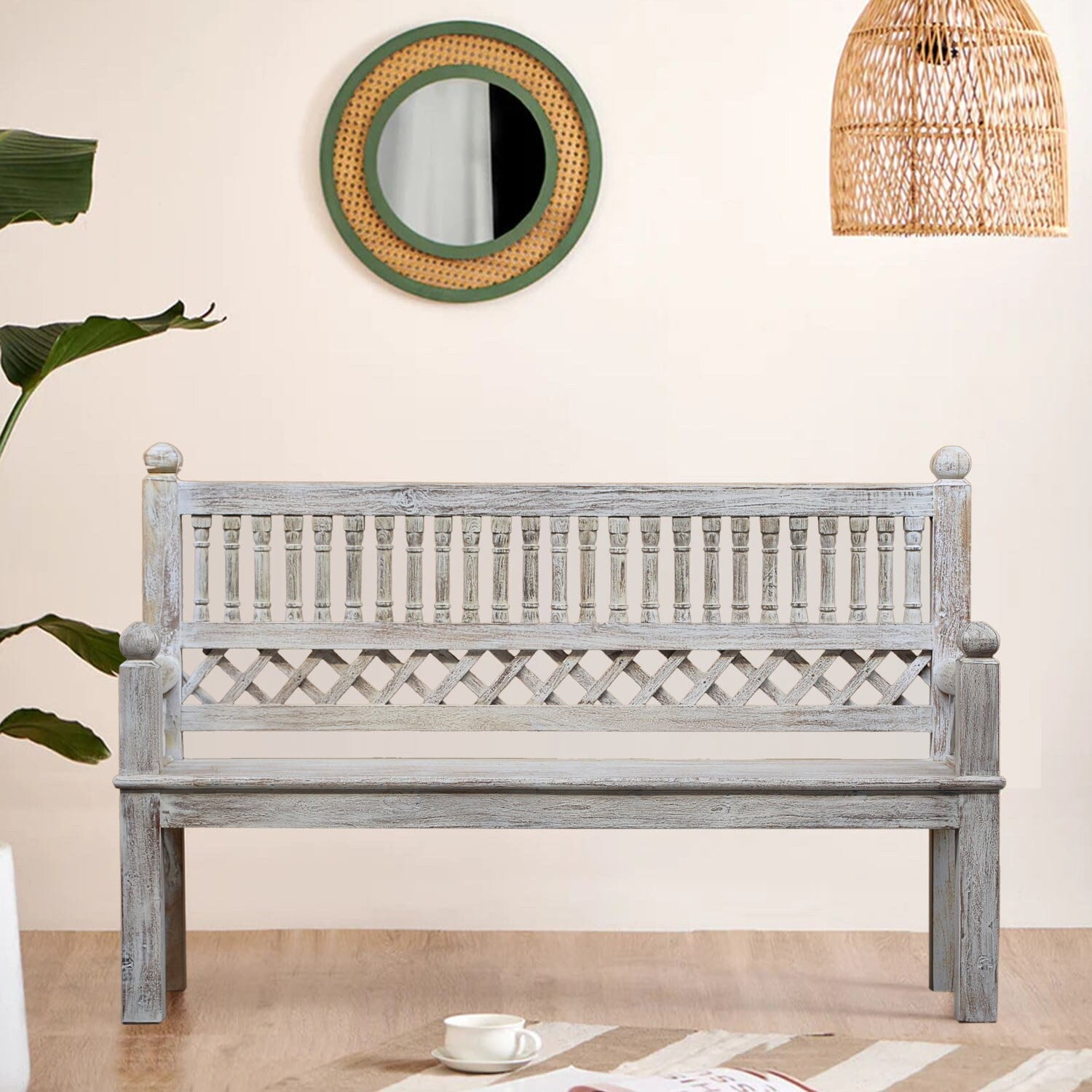 Farmhouse Style Reclaimed Wood Bench | Distressed White Bench | White ...