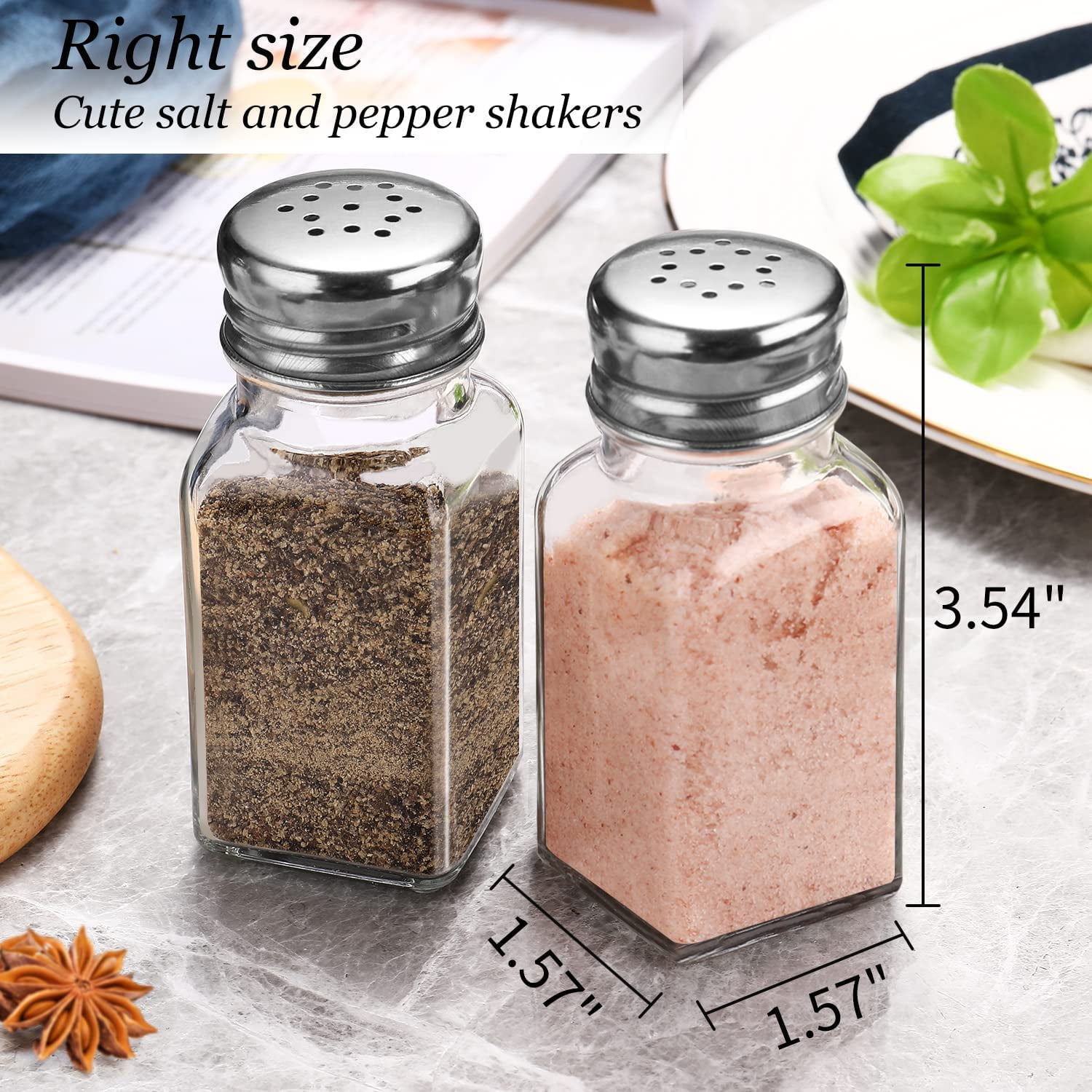 Farmhouse Style Salt and Pepper Shakers Set - Clear Glass Spice Jars with Stainless Lid - Easy ...