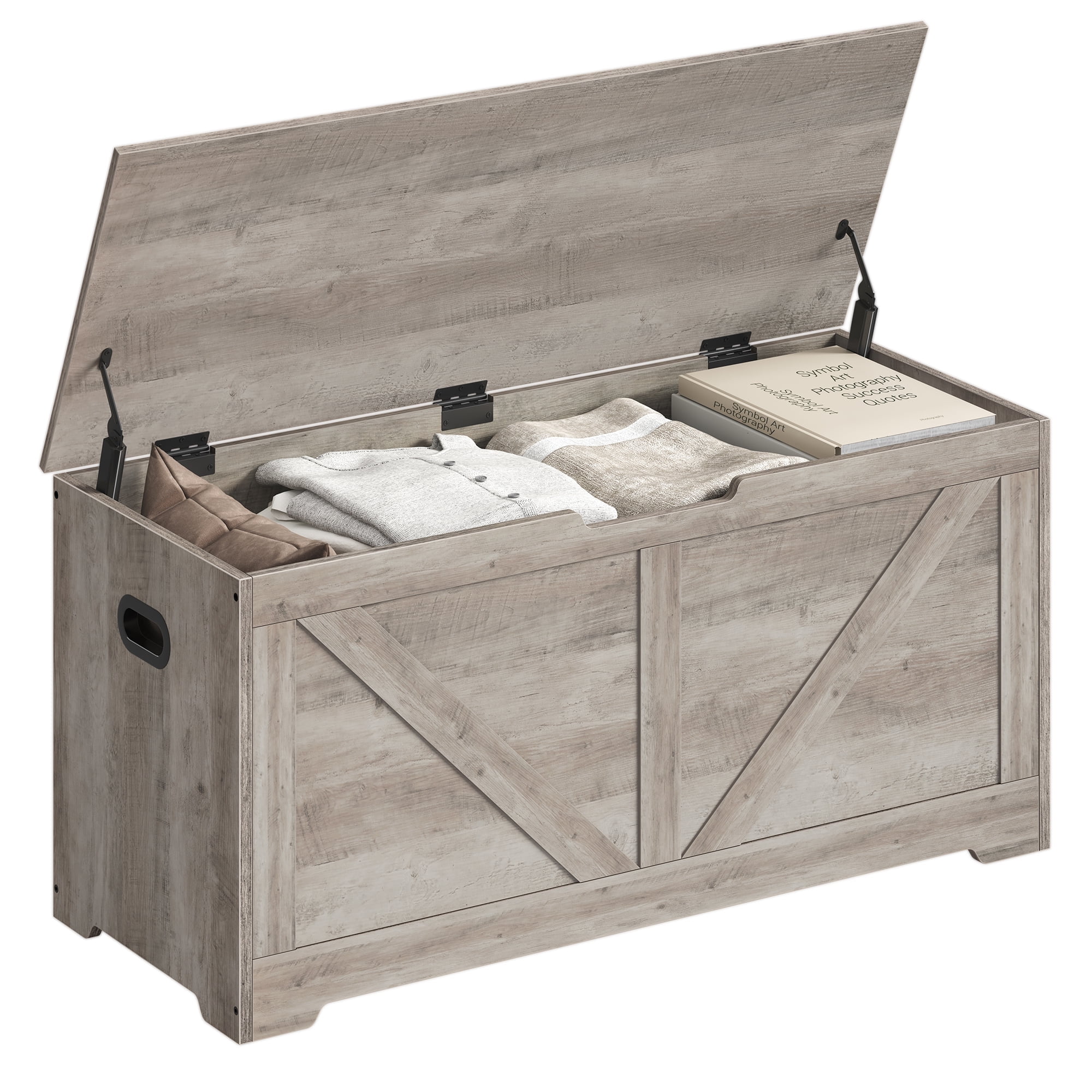 Farmhouse Style Storage Chest and Bench - Storage Trunk with Safety ...