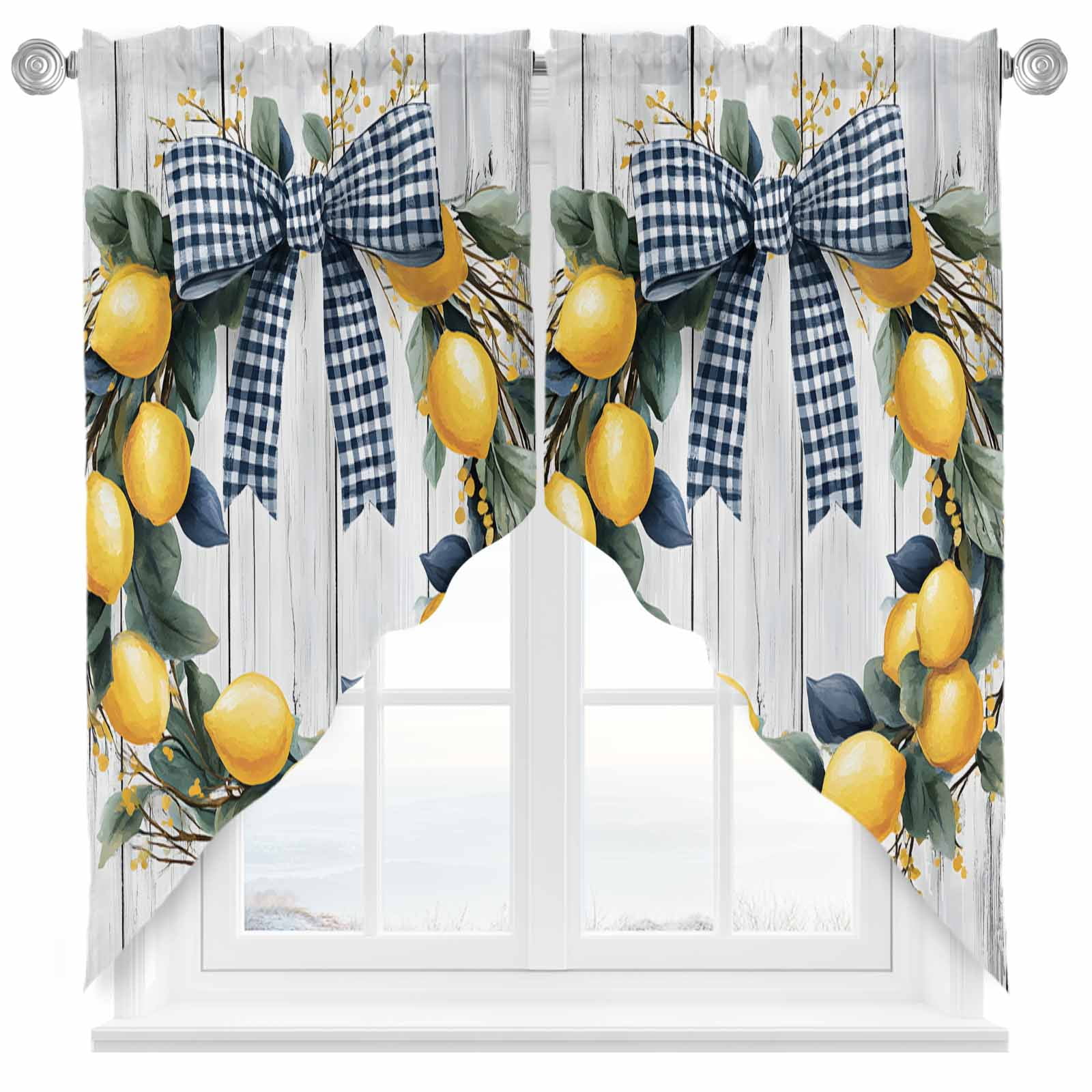 Farmhouse Style Swag Curtain Valance for Windows, Lemon Garland Bow ...