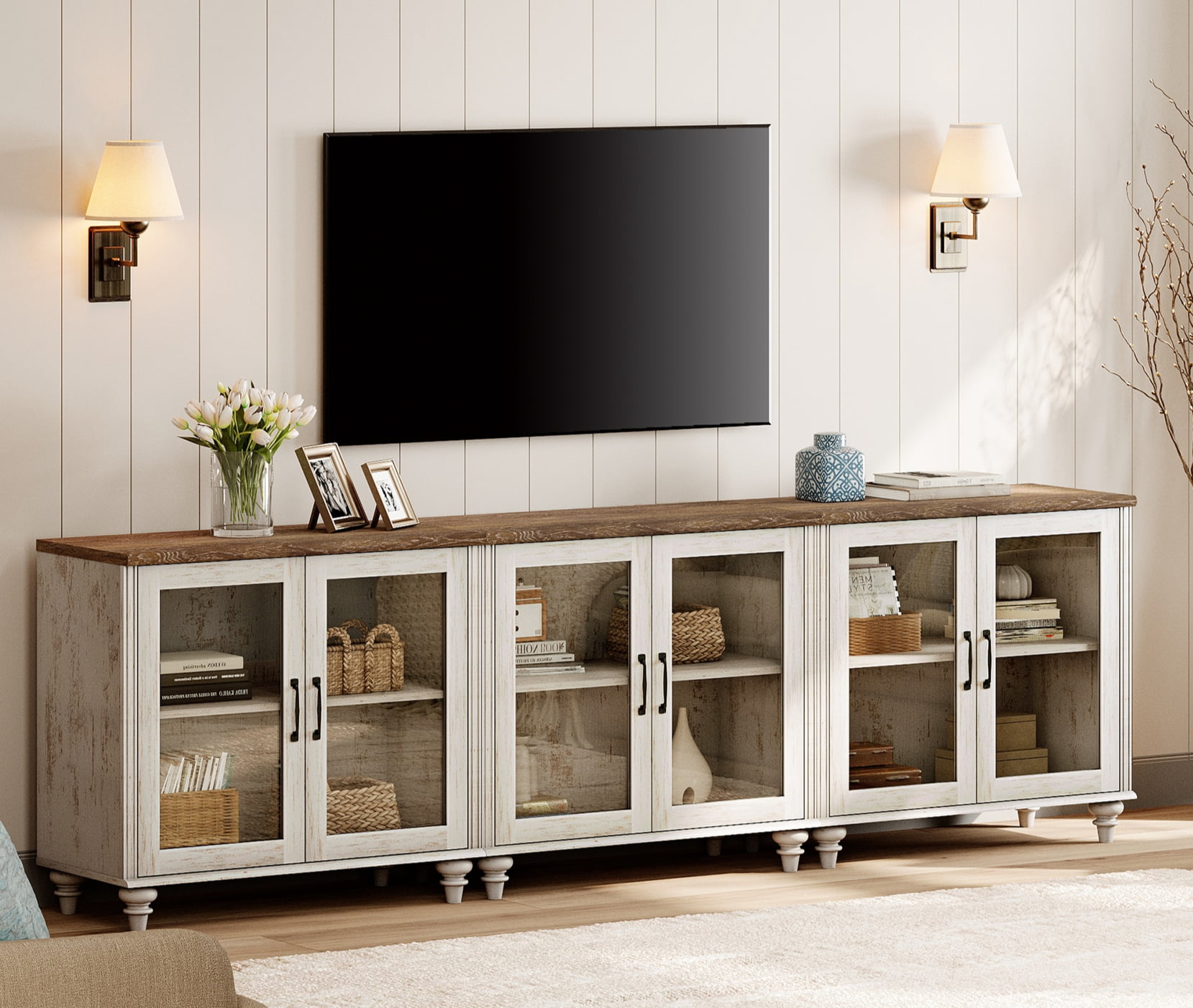Farmhouse Style TV Stand for TVs Up to 100 inch, TV Console Table with ...