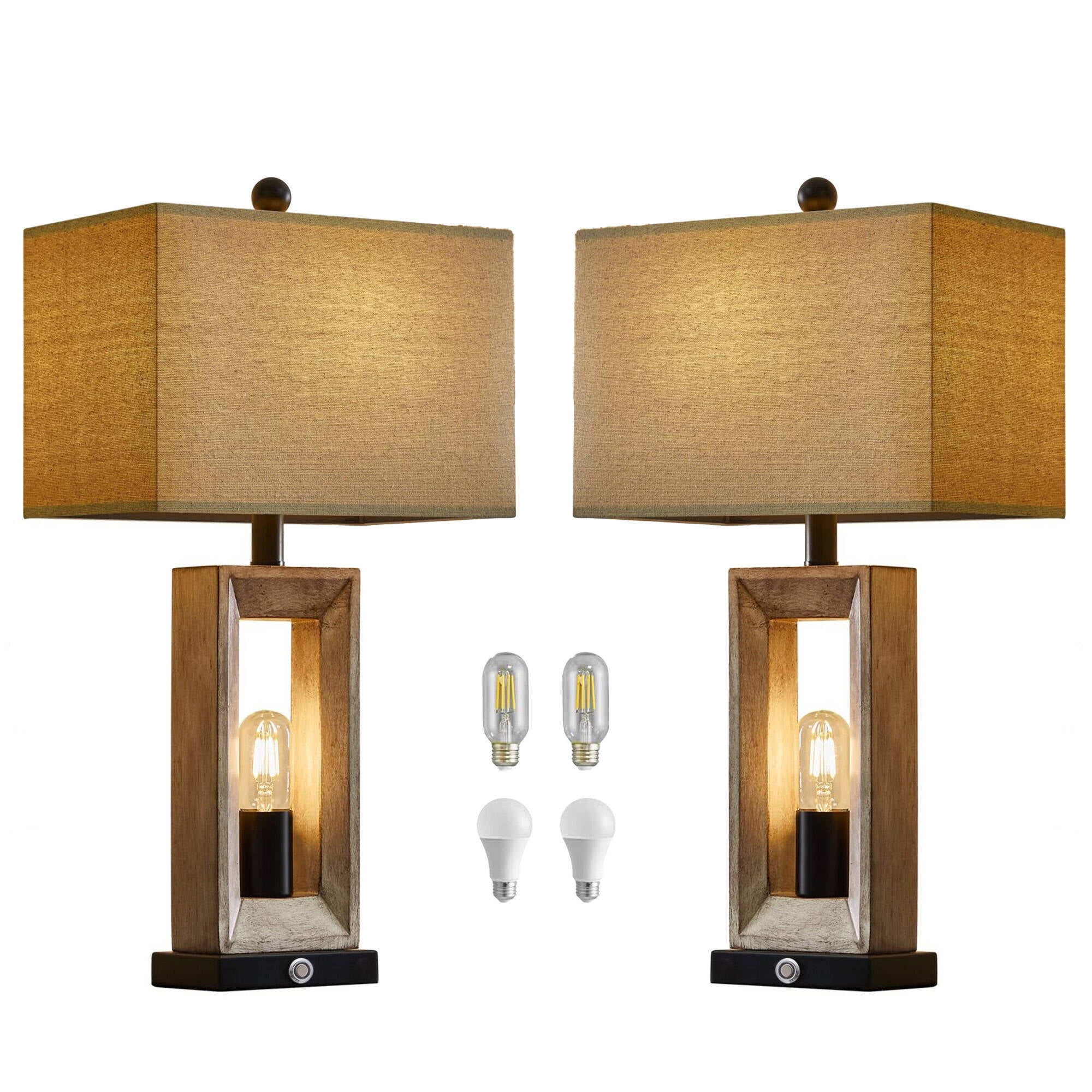 Farmhouse Style Table Lamps Set of 2 with Night Light,3 Way Dimmable ...
