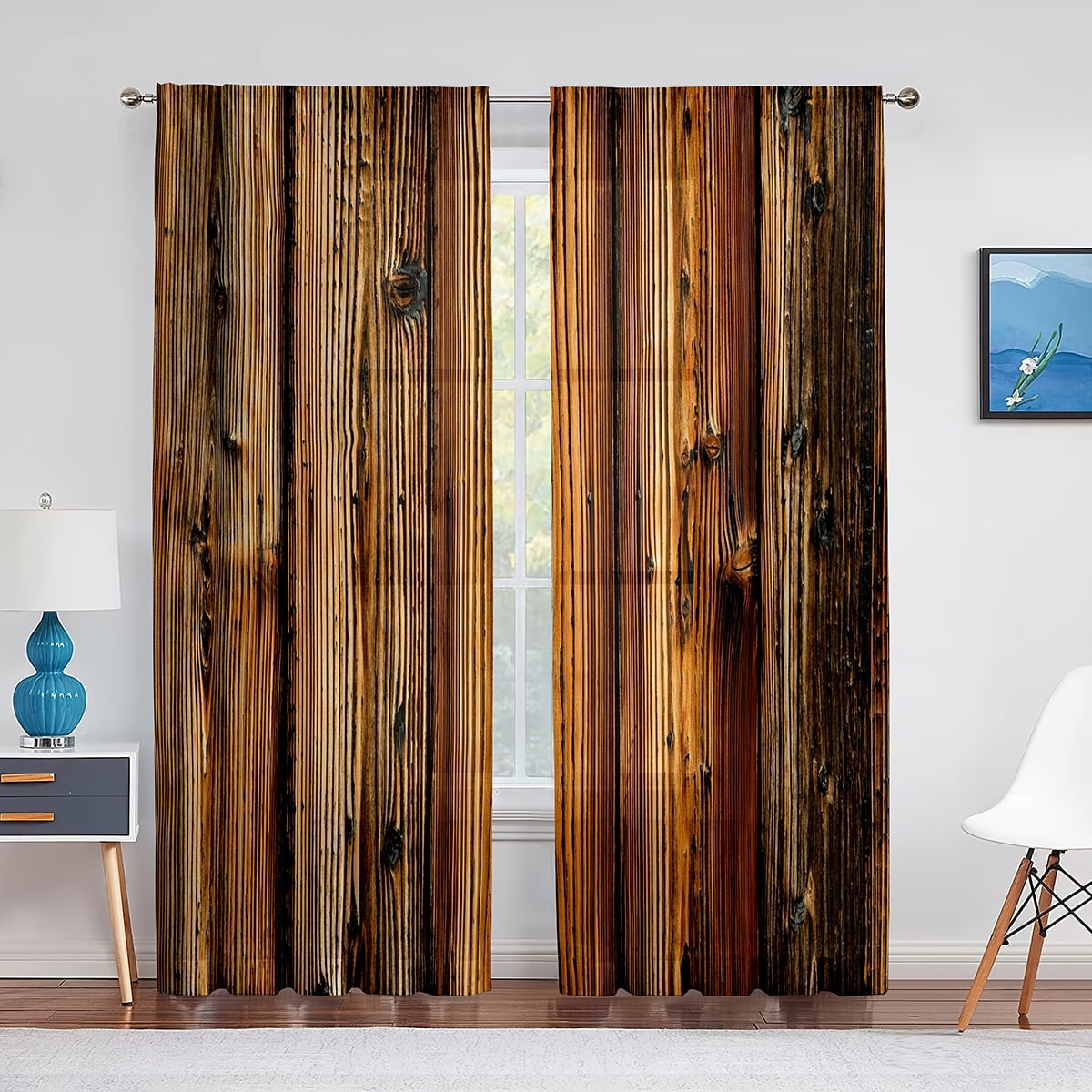 Farmhouse Style Western Brown Primitive Wood Curtains for Living Room ...