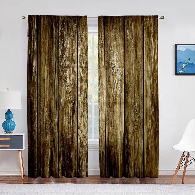 Farmhouse Style Western Brown Primitive Wood Curtains for Living Room ...