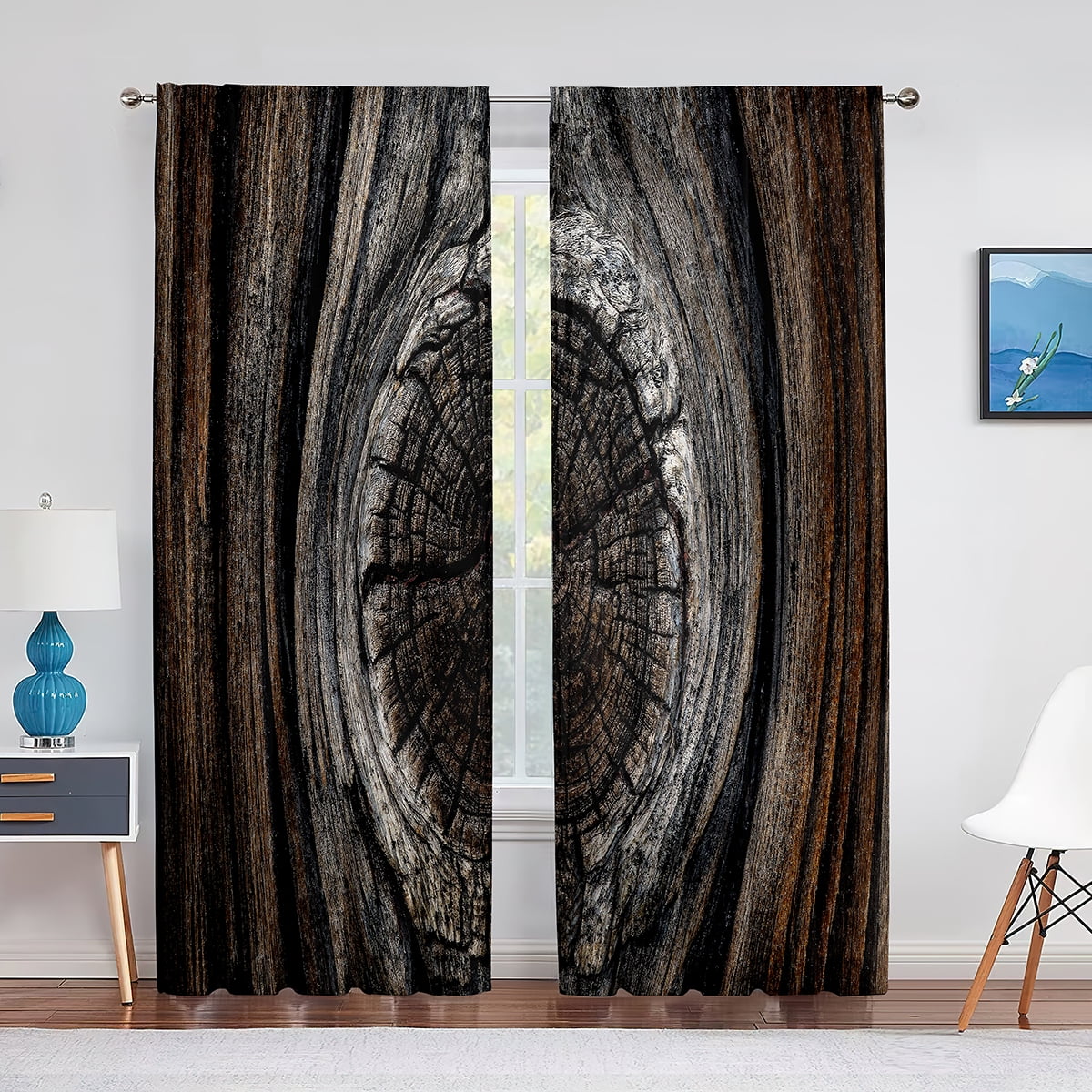 Farmhouse Style Western Brown Primitive Wood Tulle Curtains for Living ...