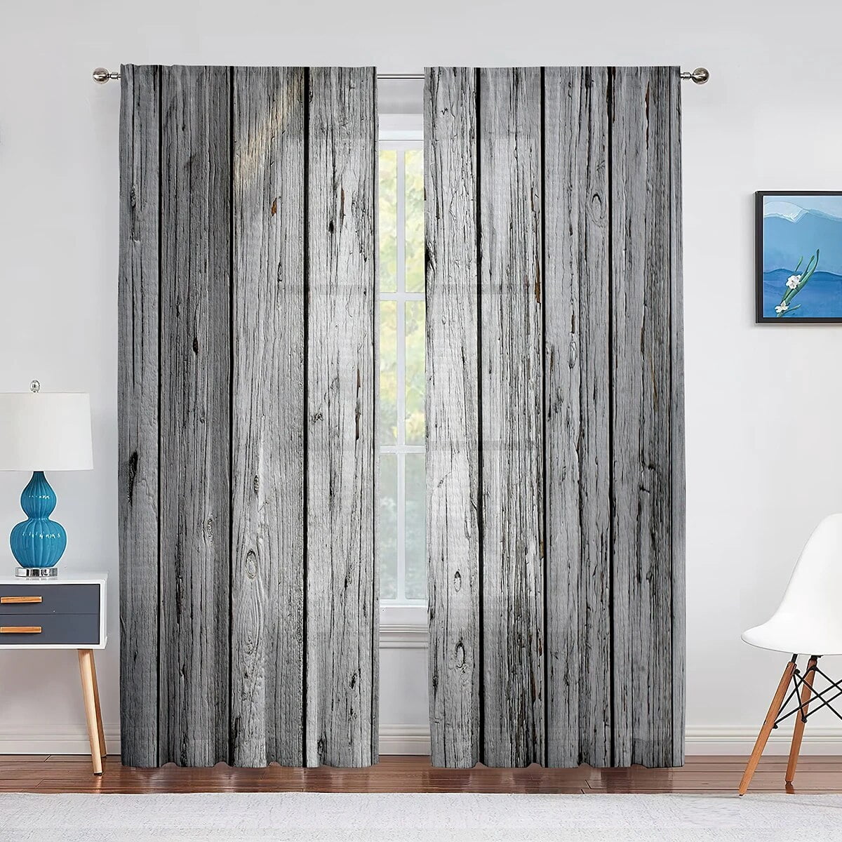 Farmhouse Style Western Brown Primitive Wood Tulle Curtains for Living ...