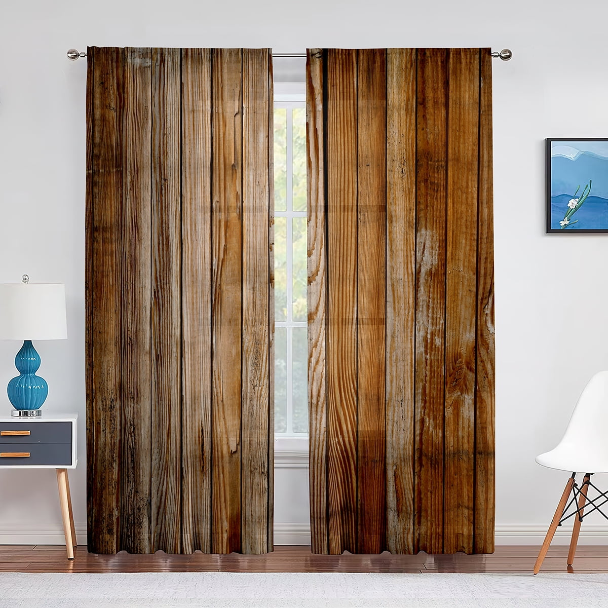 Farmhouse Style Western Brown Primitive Wood Tulle Curtains for Living ...