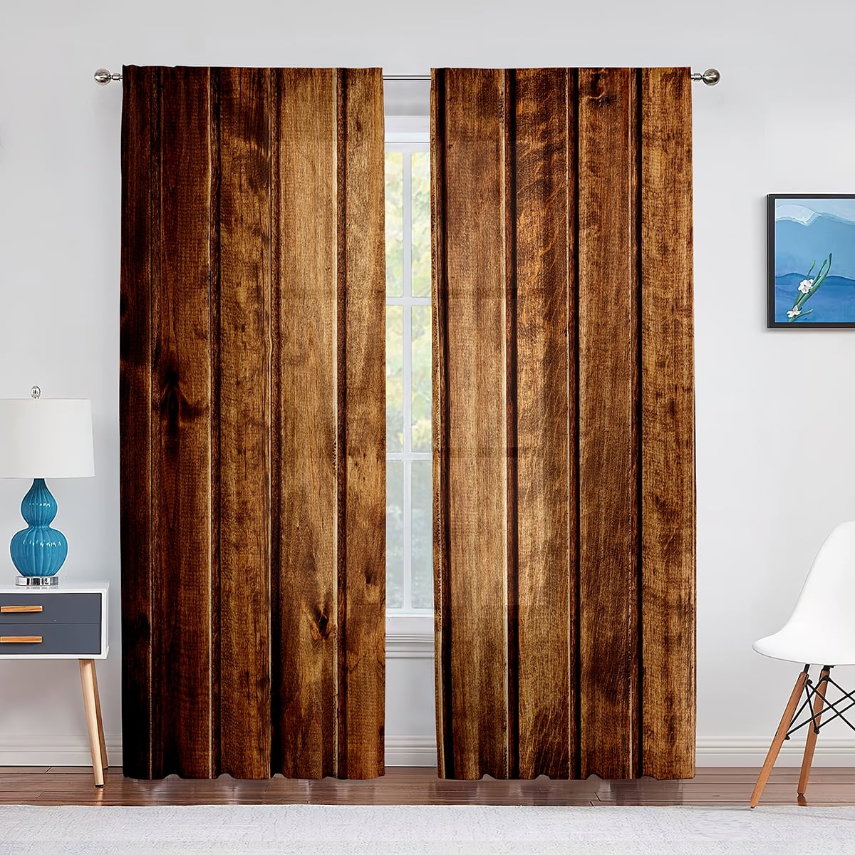Farmhouse Style Western Brown Primitive Wood Tulle Curtains for Living ...