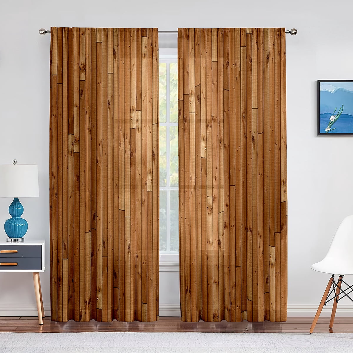 Farmhouse Style Western Brown Primitive Wood Tulle Curtains for Living ...