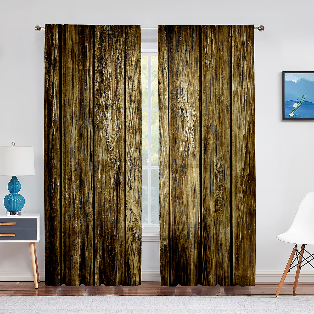 Farmhouse Style Western Brown Primitive Wood Tulle Curtains for Living ...