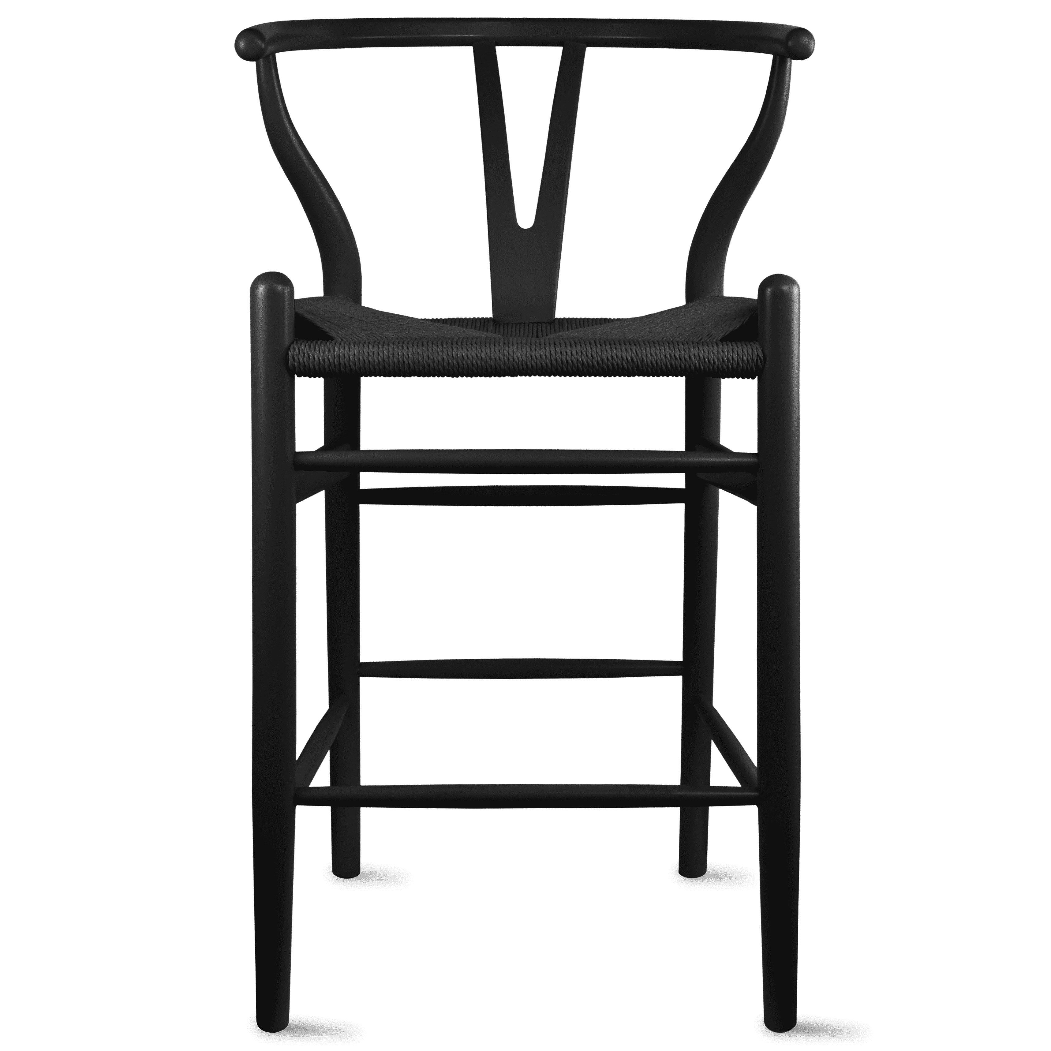 Farmhouse Style Wishbone Counter Height Bar Stool with Backs Dark Woven Seat Black Wood Fully ...