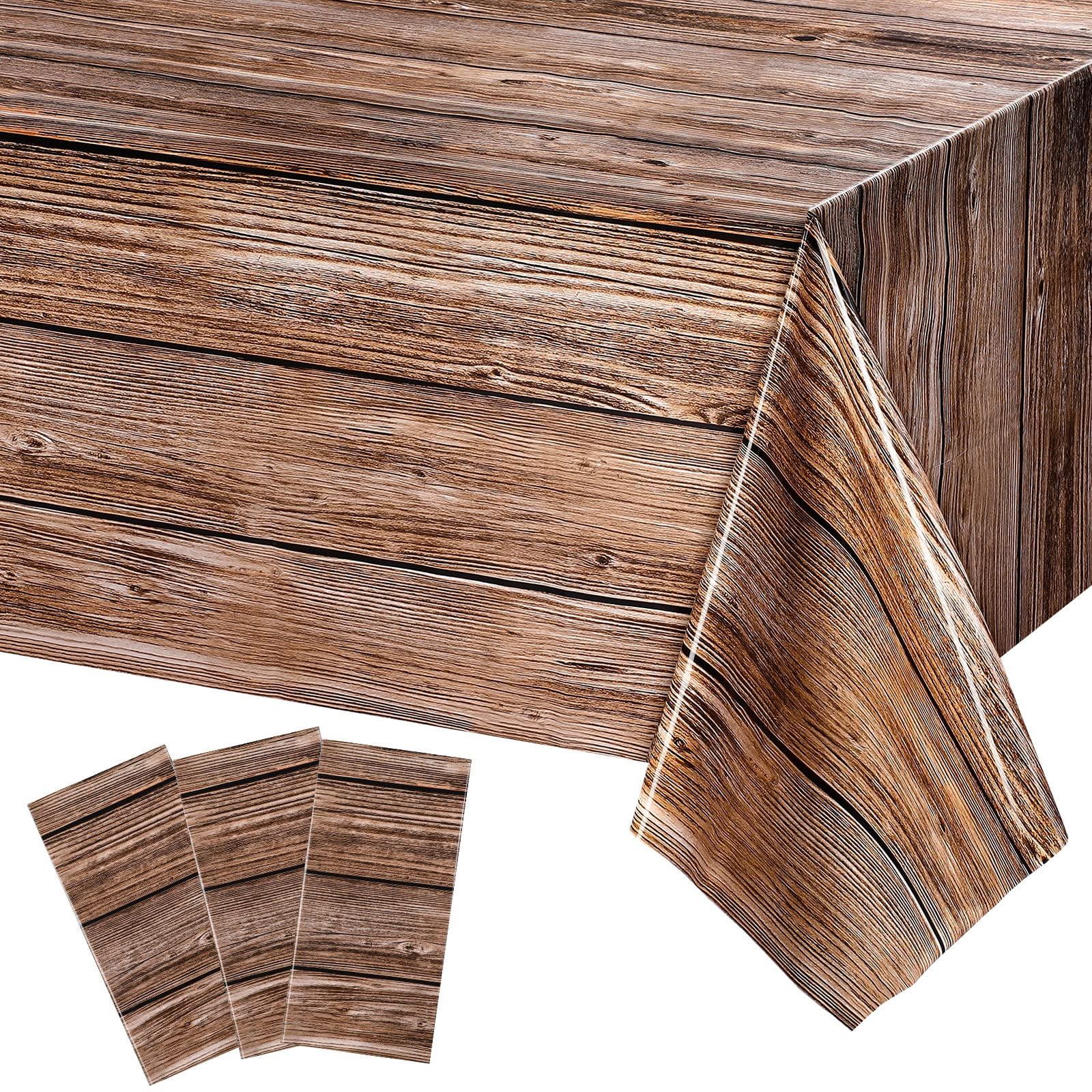 Farmhouse Style Wood Grain Tablecloths, 3 Pcs Rustic Plastic Table ...