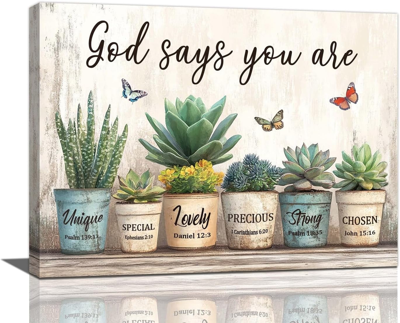 Farmhouse Succulent Wall Art Rustic Succulent Pictures Decor God Says ...