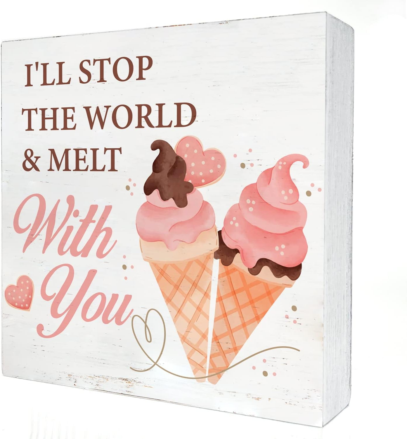 Farmhouse Summer Ice Cream Wooden Box Sign Home Desk Decor 7x7 Inch Ice ...