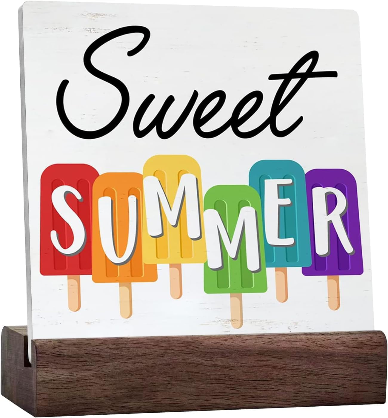 Farmhouse Summer Theme Ceramic Table Sign Colorful Popsicle Wood Block ...