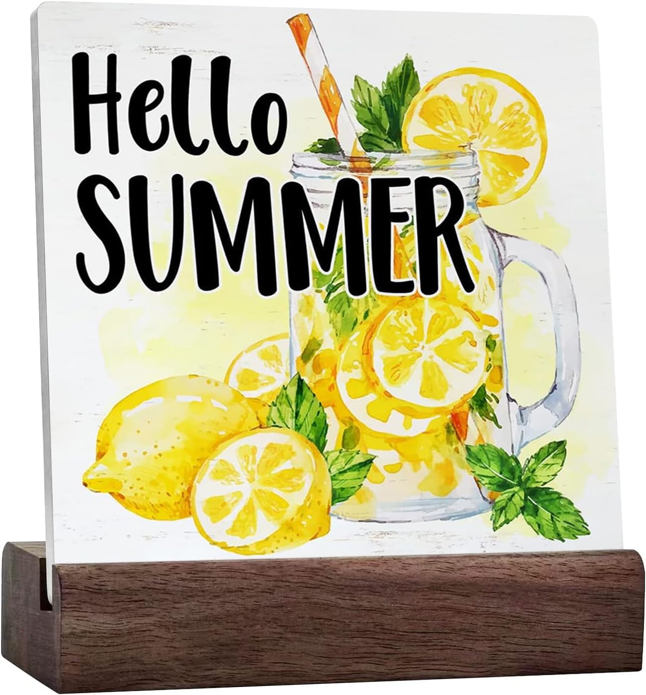 Farmhouse Summer Theme Ceramic Table Sign Lemonade Lemons Wood Block ...