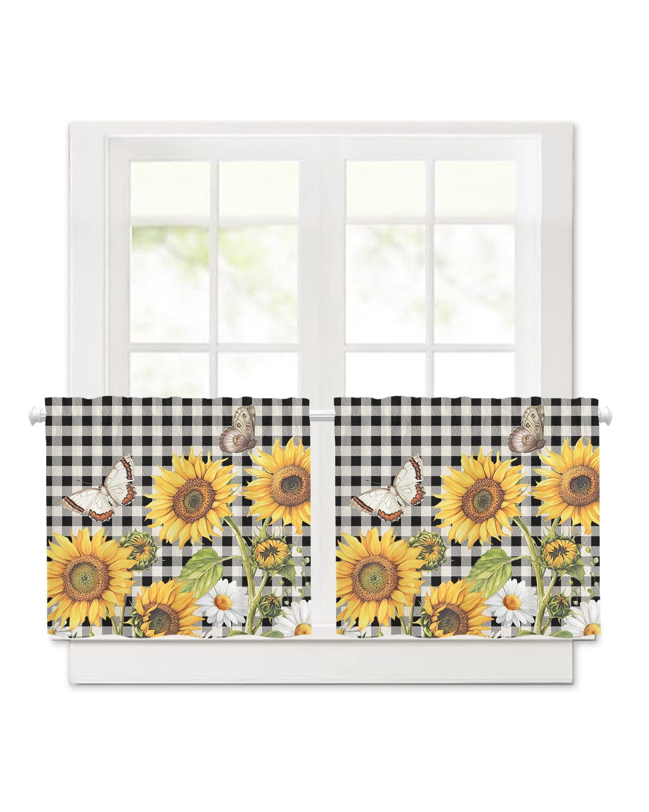 Farmhouse Sunflower Butterfly Short Blackout Curtains 30 Inch Long ...