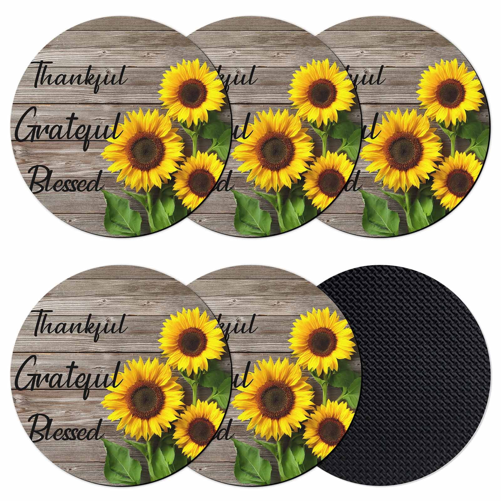 Farmhouse Sunflower Coasters for Drinks,Absorbent Non Slip Rubber Drink ...