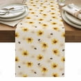 Farmhouse Sunflower Cotton Linen Table Runner Rustic Yellow Honey Bees ...