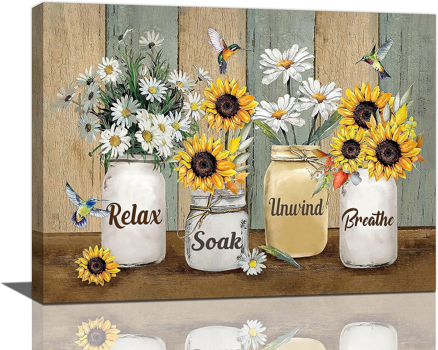 Farmhouse Sunflower Daisy Bathroom Decor Wall Art Rustic Hummingbird ...