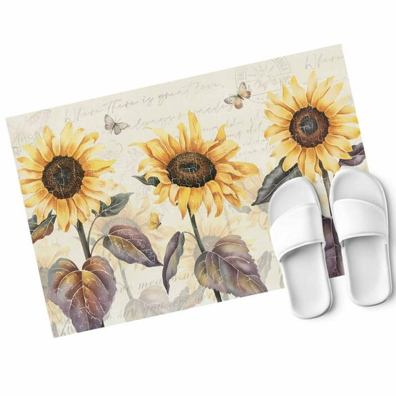 Farmhouse Sunflower Door Mat Vintage Flower Butterfly Non Slip ...
