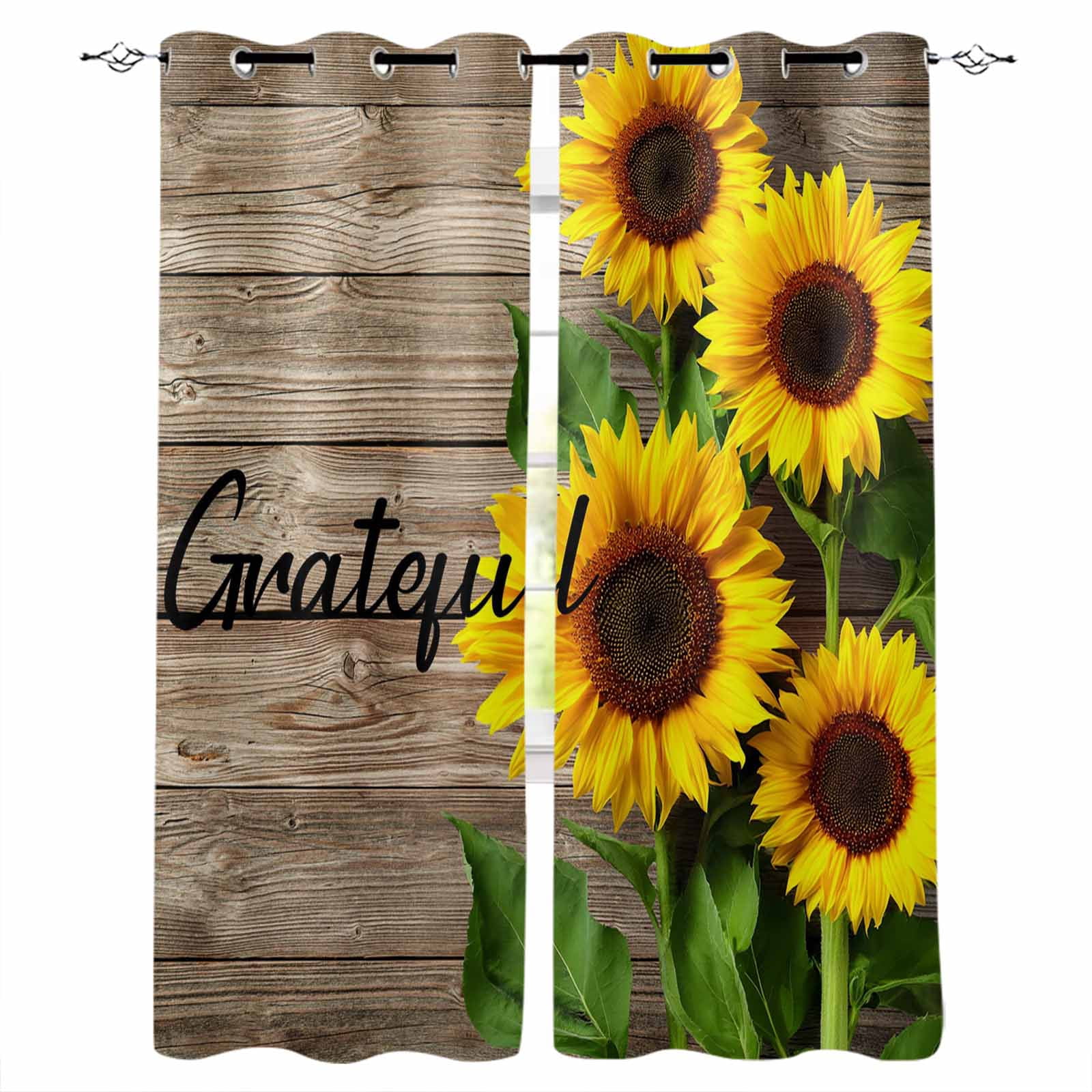 Farmhouse Sunflower Grateful Blackout Curtains for Bedroom/Living Room ...