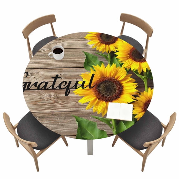 Farmhouse Sunflower Grateful Fitted Tablecloth with Elastic Edged ...