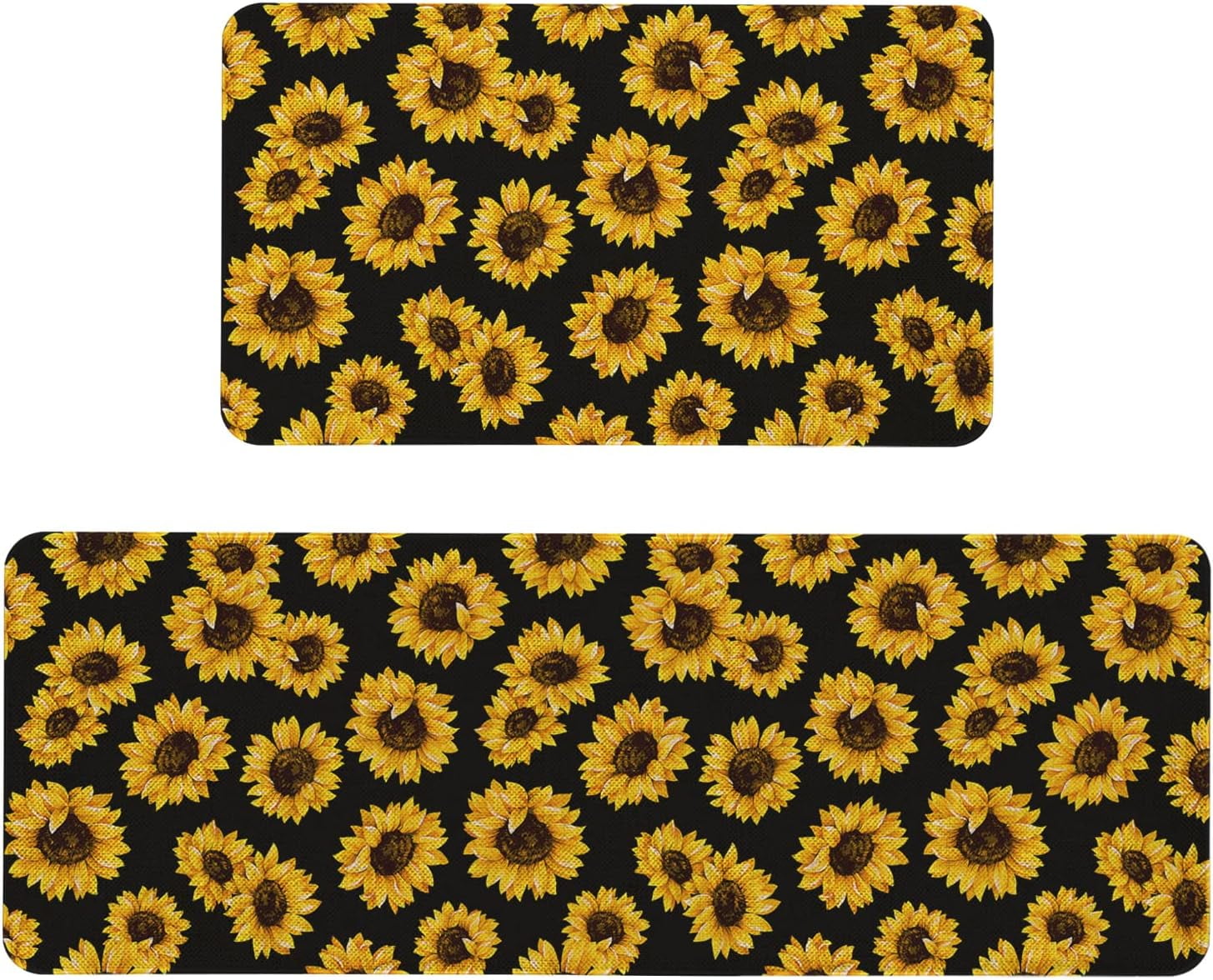 Farmhouse Sunflower Kitchen Rugs and Mats Set of 2, Black Sunflowers ...