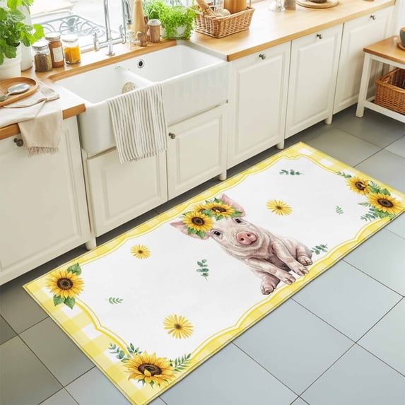 Farmhouse Sunflower Pig Rectangle Area Rug 2x6ft,Living Room Rug Non ...