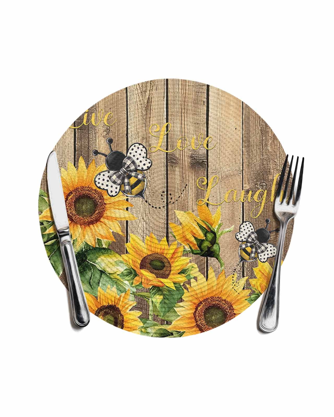 Farmhouse Sunflower Round Table Placemats 1 pc, Live Love Laugh ...