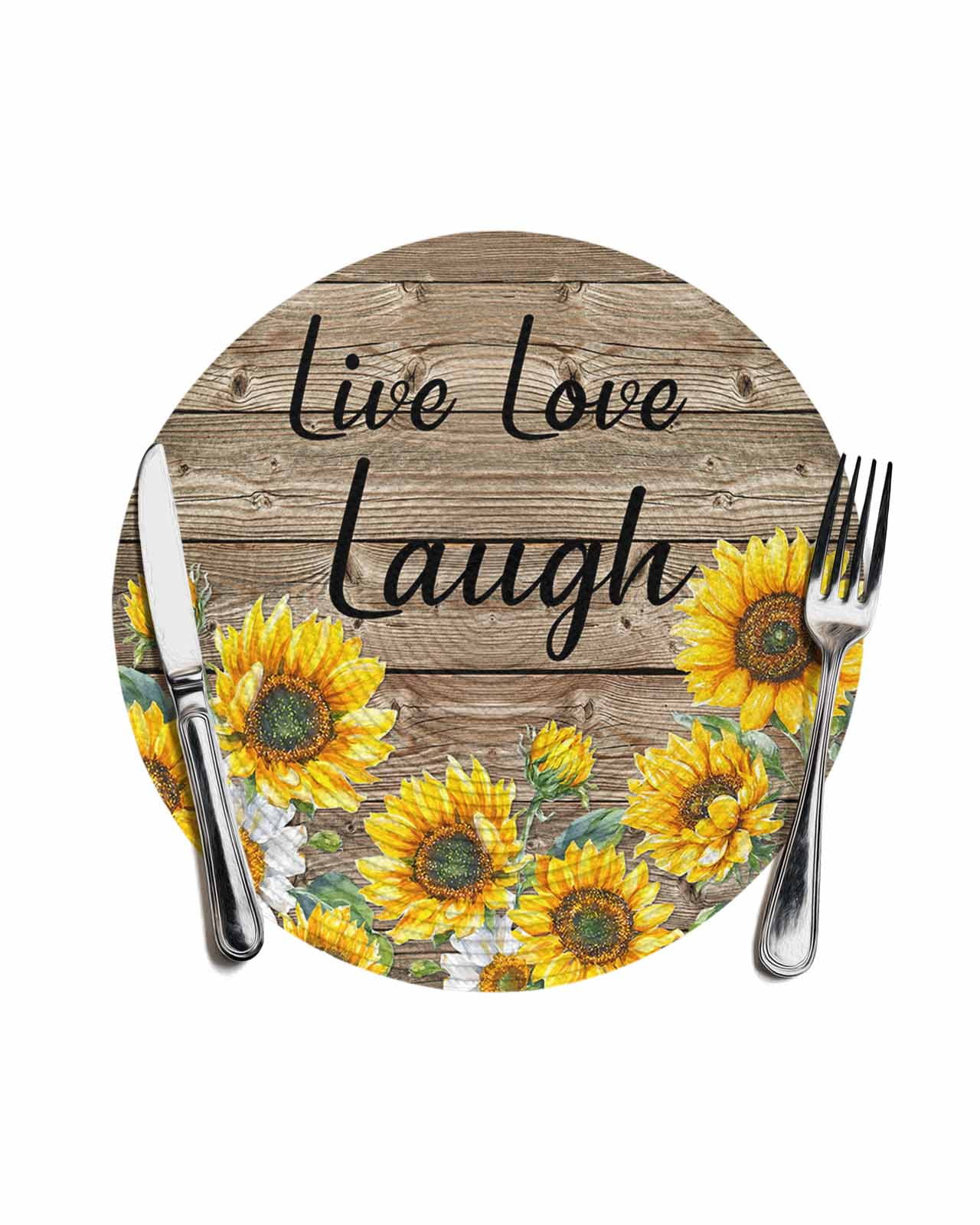 Farmhouse Sunflower Round Table Placemats 1 pc, Live Love Lough ...