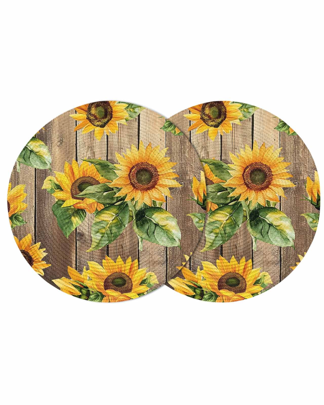 Farmhouse Sunflower Round Table Placemats set of 2, Vintage Wood ...